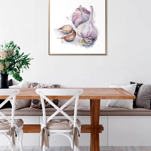 Garlic Art Print Food Watercolor Painting Vegan Poster Kitchen Wall Art ...