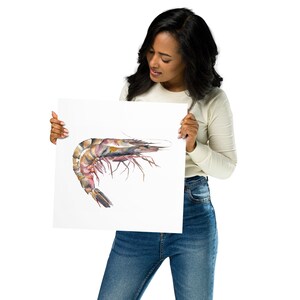 Shrimp Watercolor Painting Seafood Art Print Kitchen Wall Art Prawn Art ...