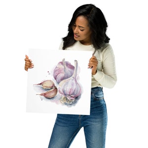 Garlic Art Print Food Watercolor Painting Vegan Poster Kitchen Wall Art ...