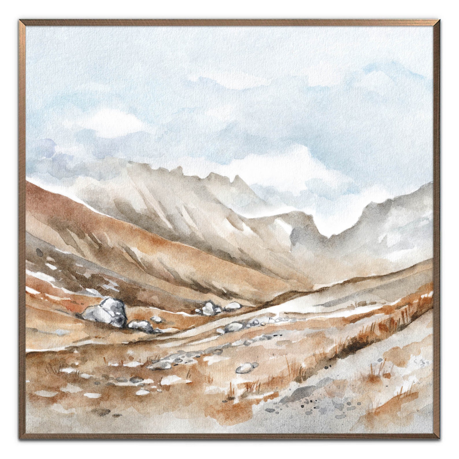 Neutral Landscape Art Print Fall Watercolor Painting Mountain Landscape ...