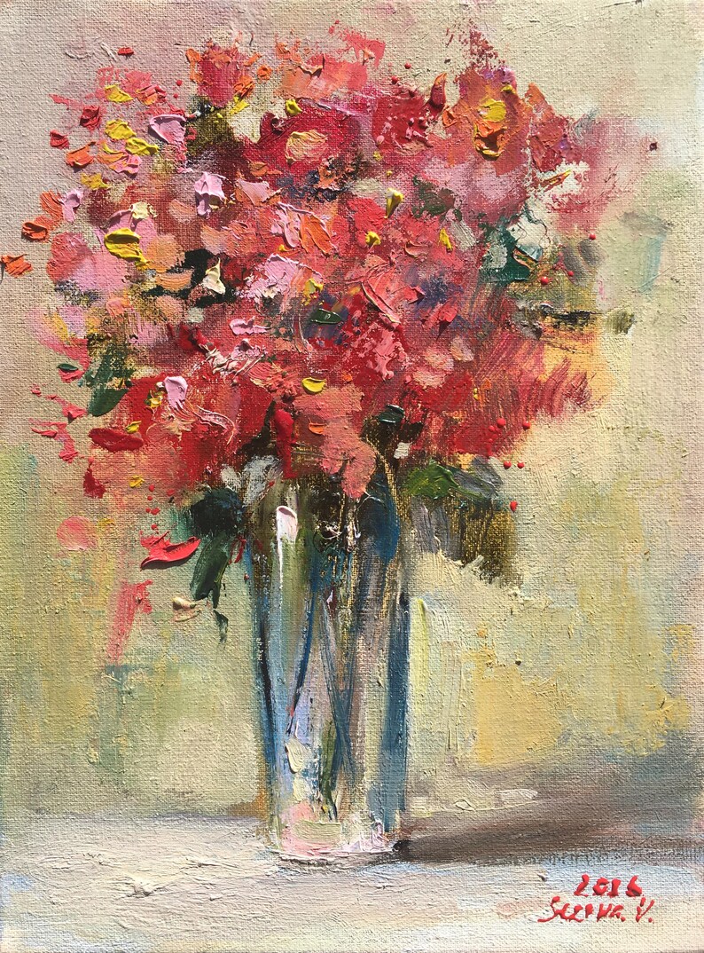 Framed Floral Original Painting Oil Art Impasto Oil 10x12 in Vibrant ...