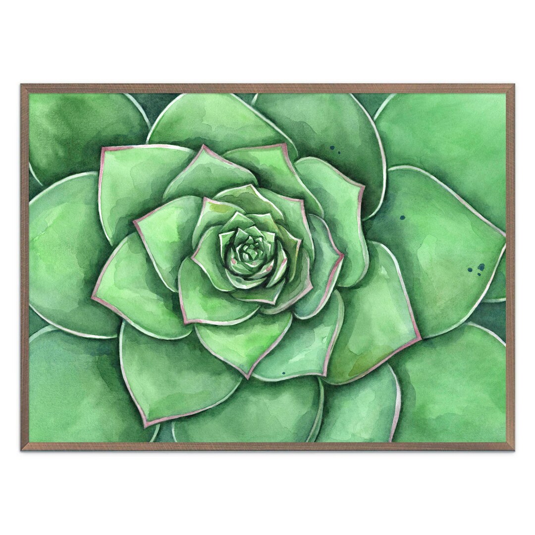 Succulent Plant Art Print Green Floral Watercolor Painting Cactus Wall ...