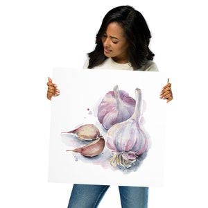 Garlic Art Print Food Watercolor Painting Vegan Poster Kitchen Wall Art ...