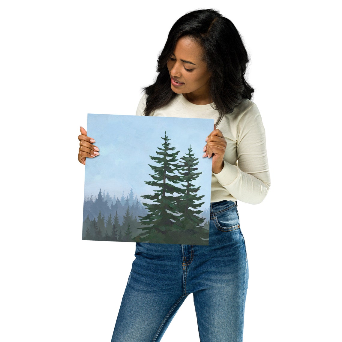 Pine Trees Painting Evergreen Tree Art Print Spruce Oil Painting Nevada ...