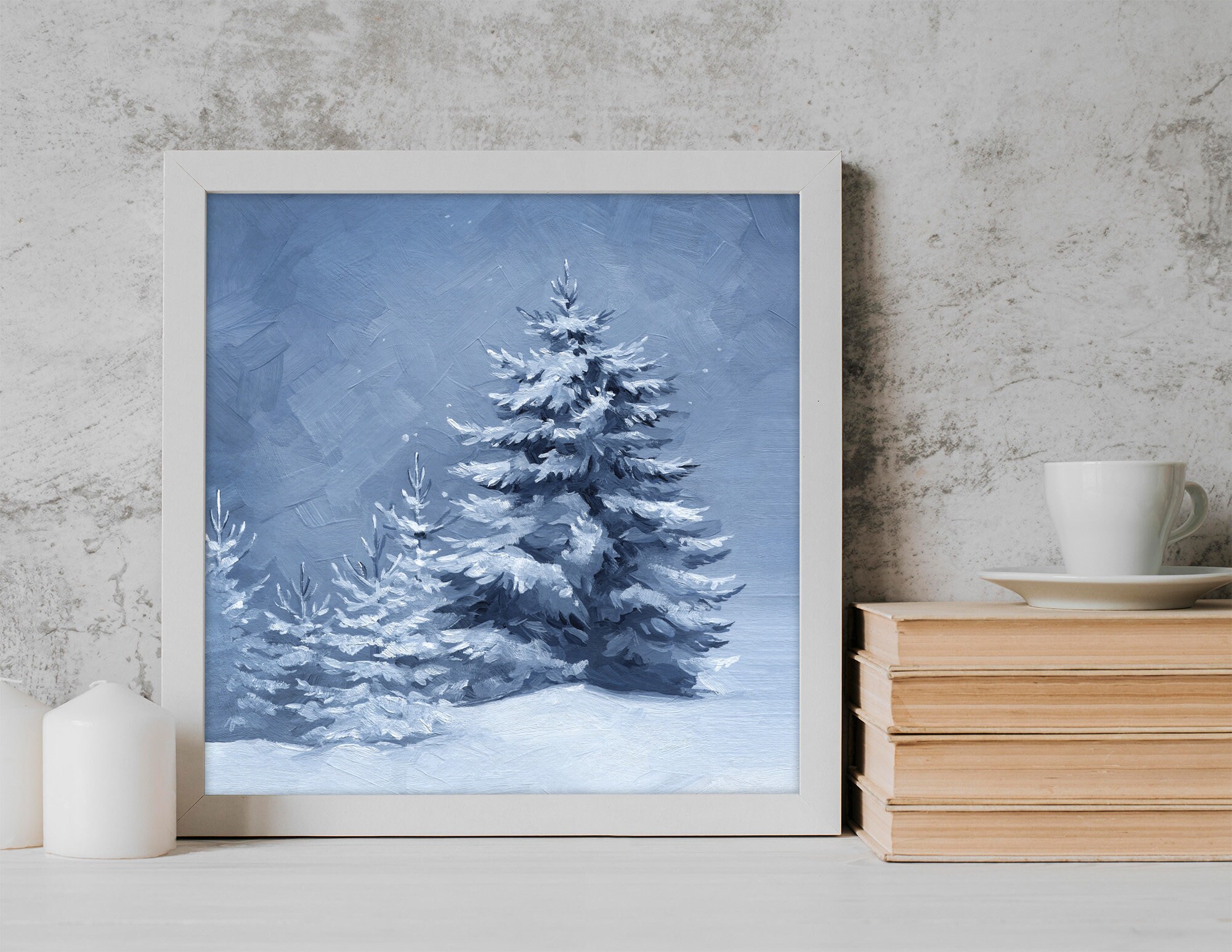 Pine Trees Art Print Spruce Tree Oil Painting Winter Forest Landscape ...
