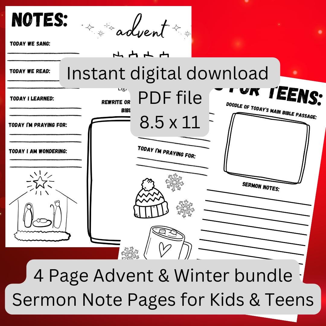Advent/winter Sermon Note Pages for Kids - Etsy