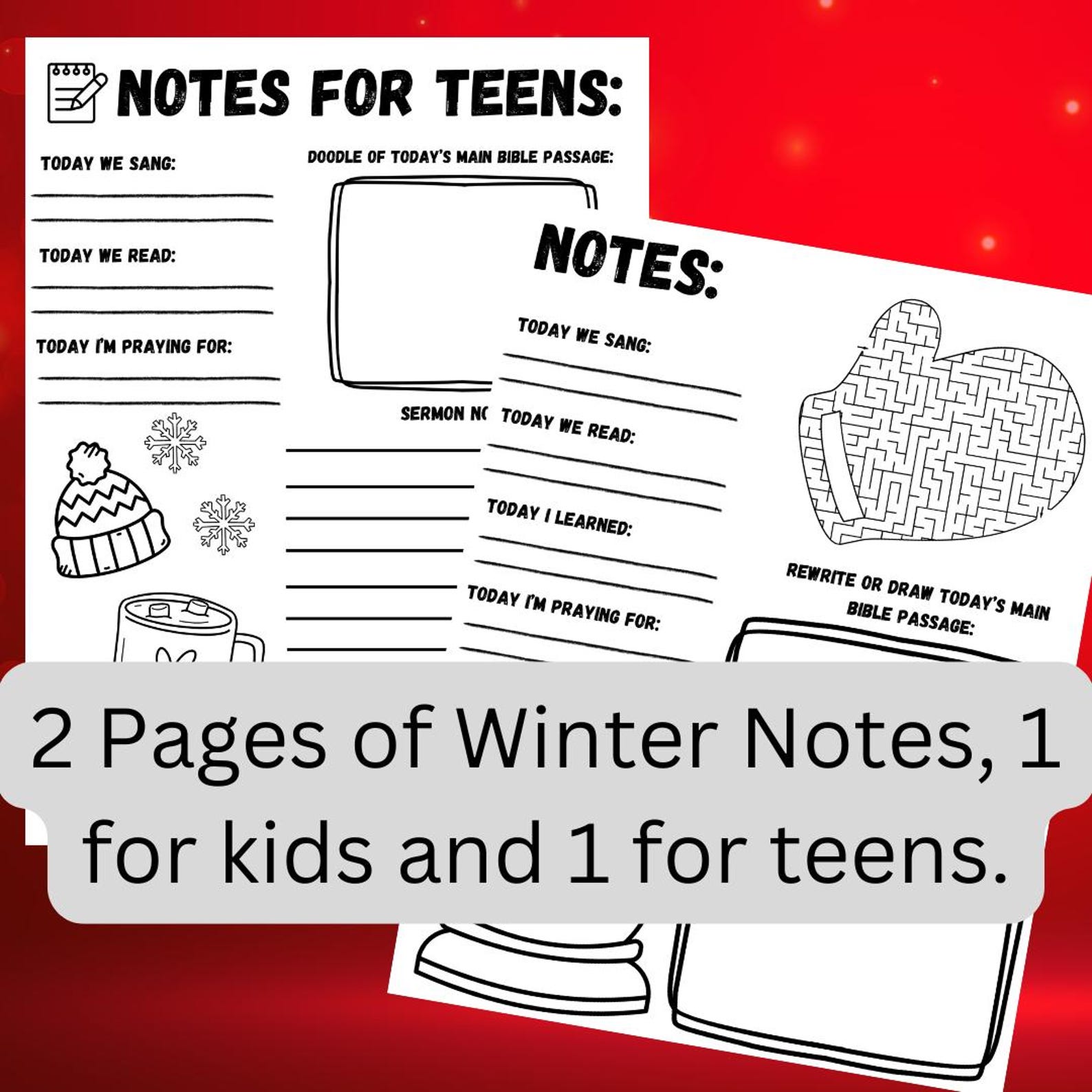 Advent/winter Sermon Note Pages for Kids - Etsy
