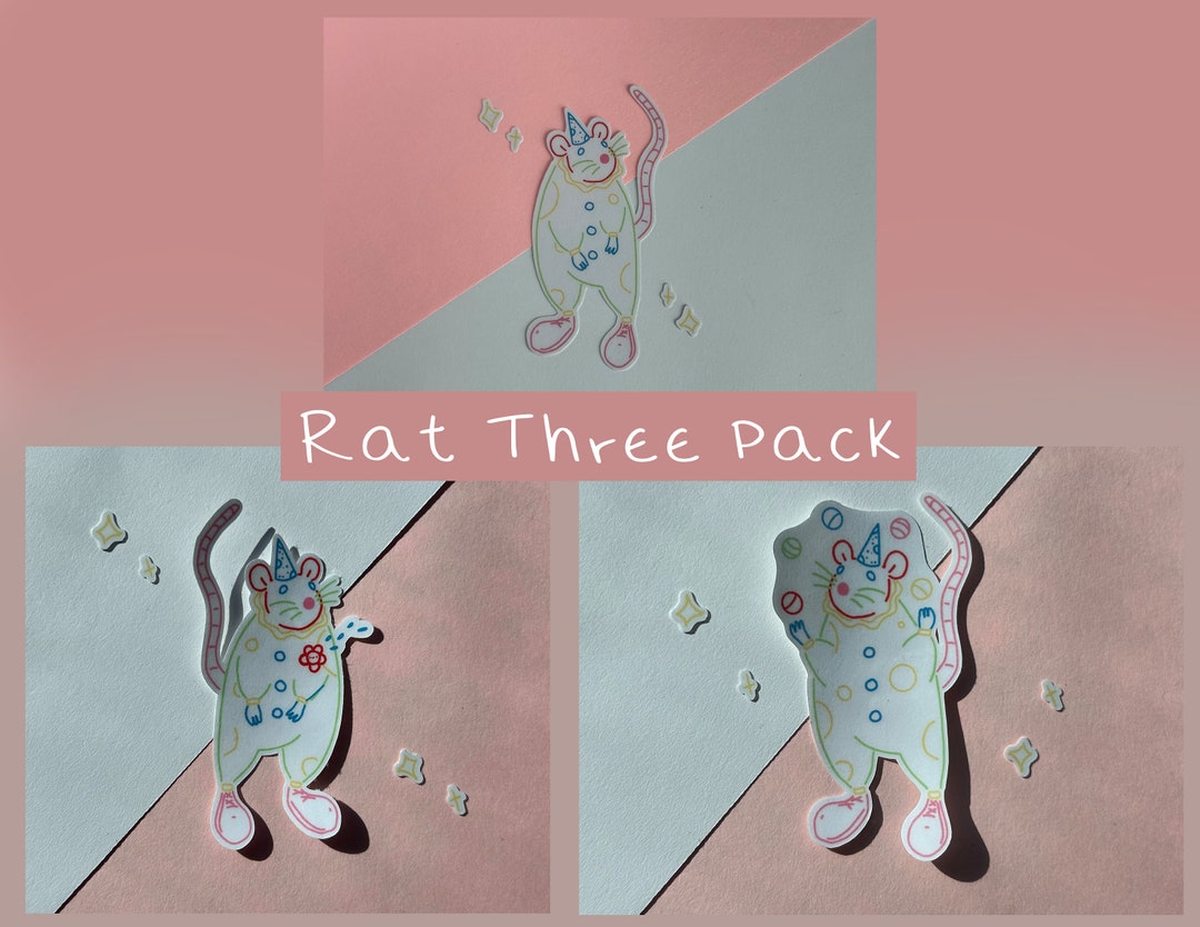 Rat Clown Stickers Three Pack With Stars, Juggling Balls, Water Cute ...