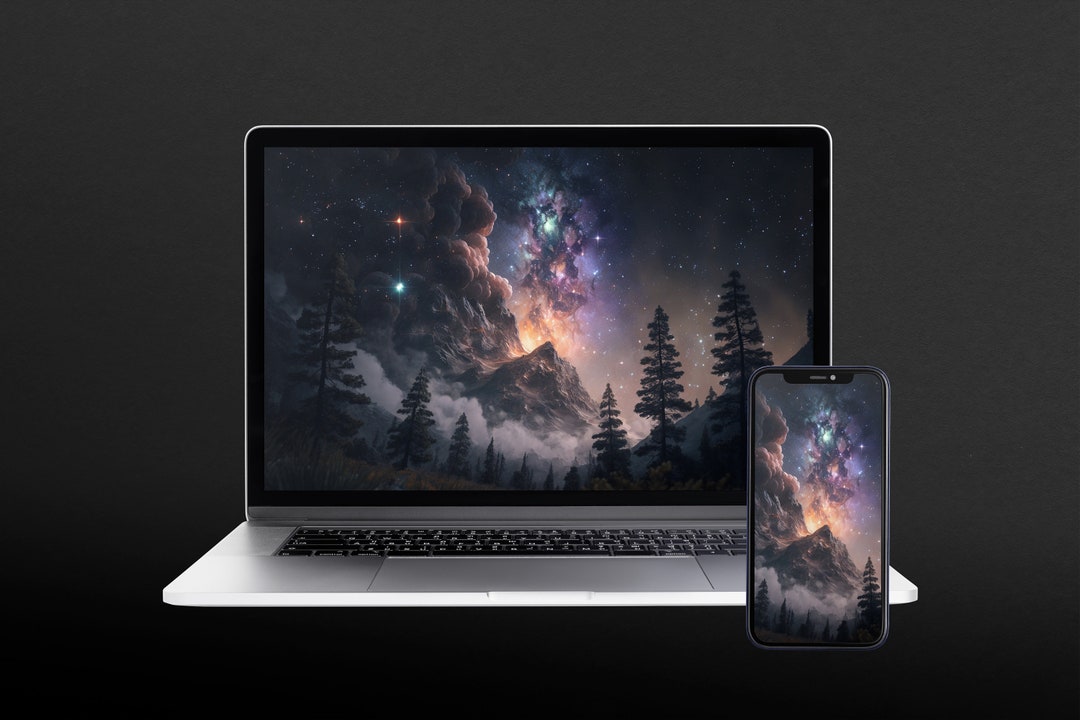 Starry Night Landscape Digital Print Screensaver Wallpaper for Desktop ...