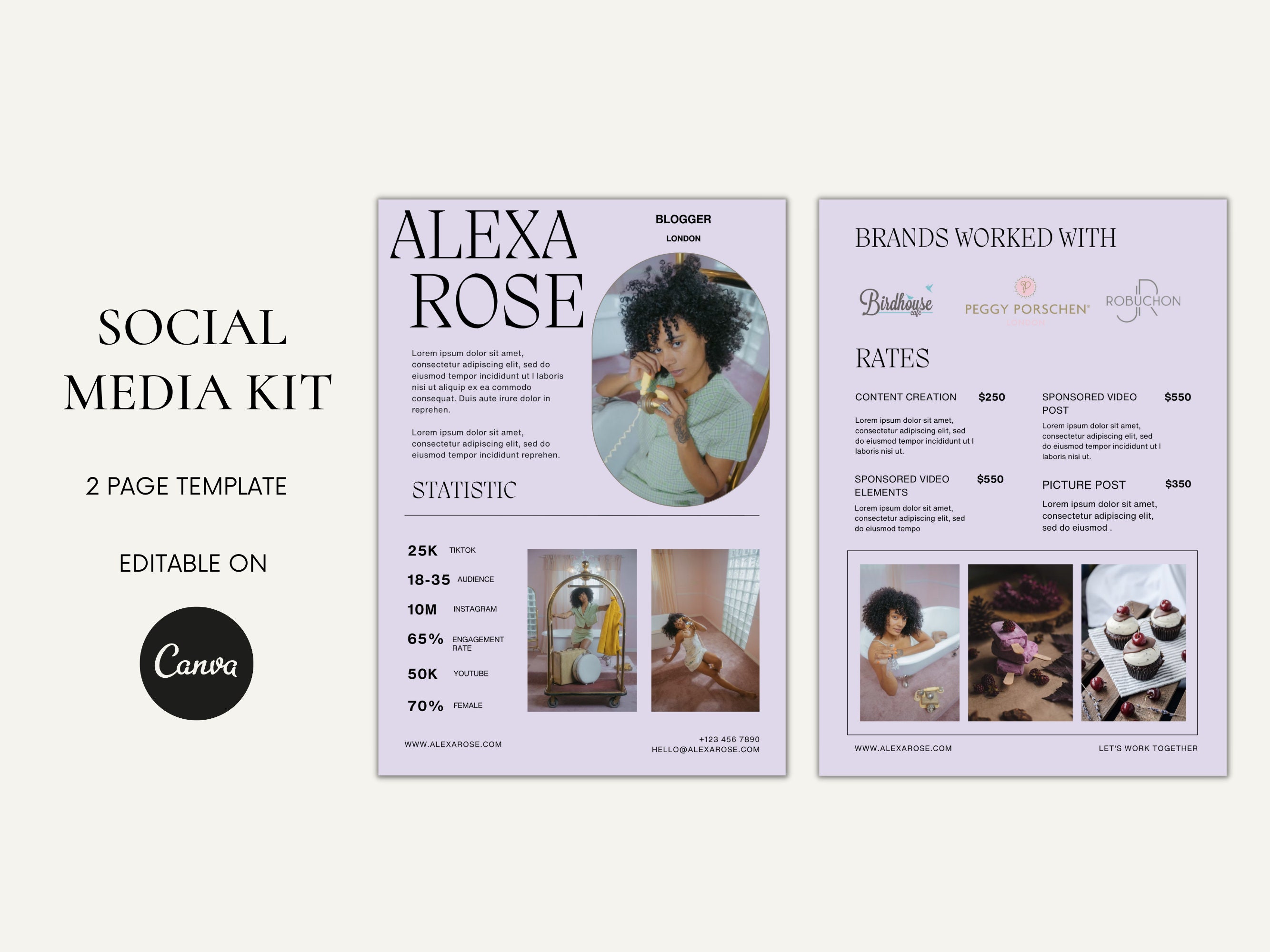 2 Page Influencer Kit Canva Template | Instagram, Tiktok Influencer ...