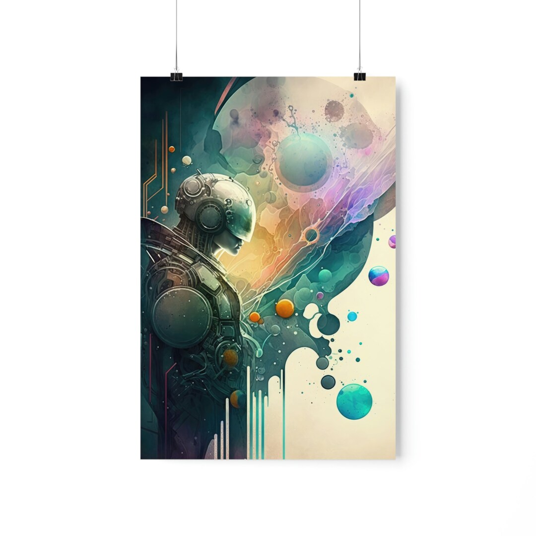 Futuristic Artwork Print Scifi Poster Cyberpunk Decor Watercolor and ...