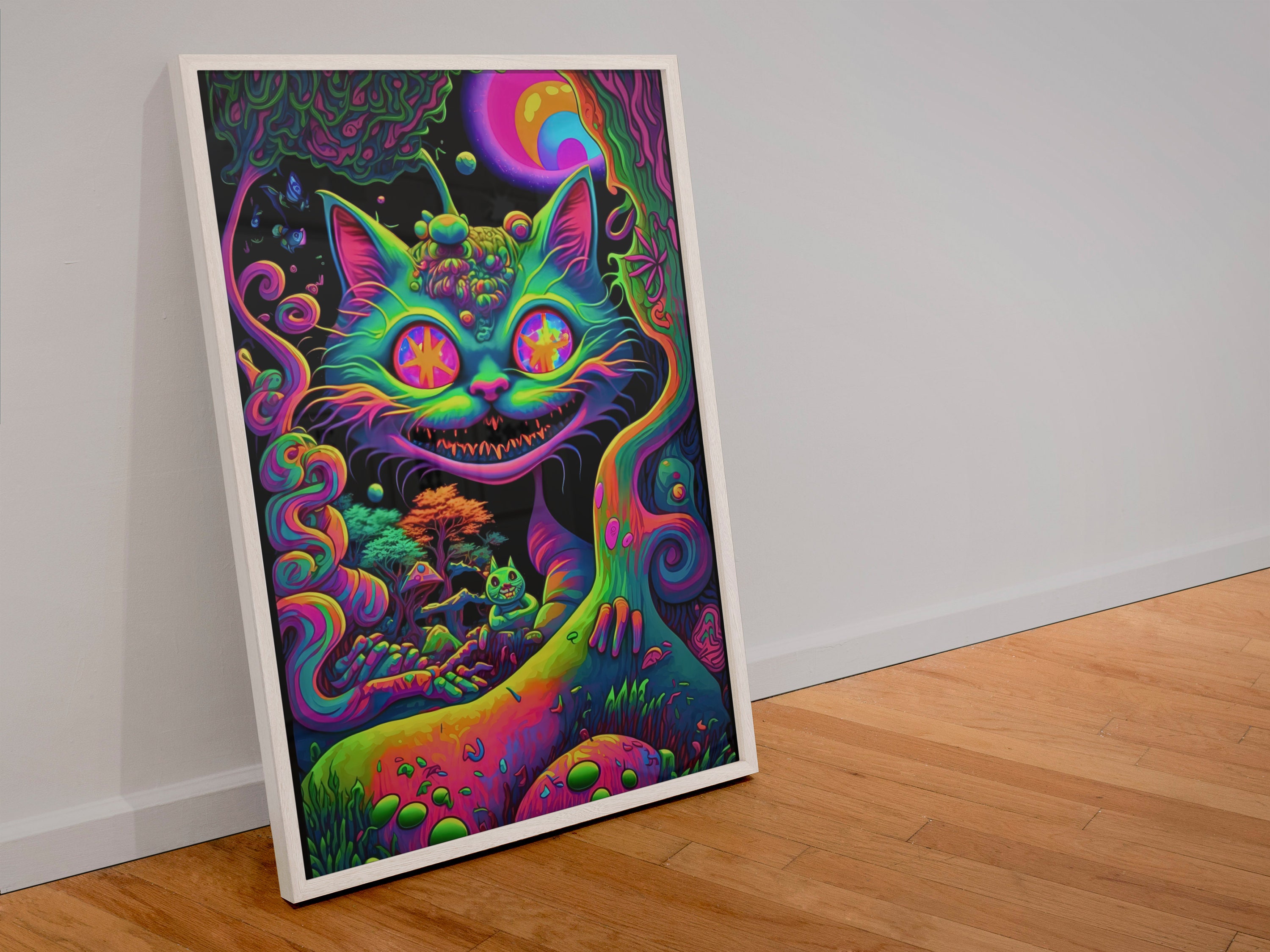Scary Cheshire Cat Psychadelic Art Print Poster Made With 90's Style ...