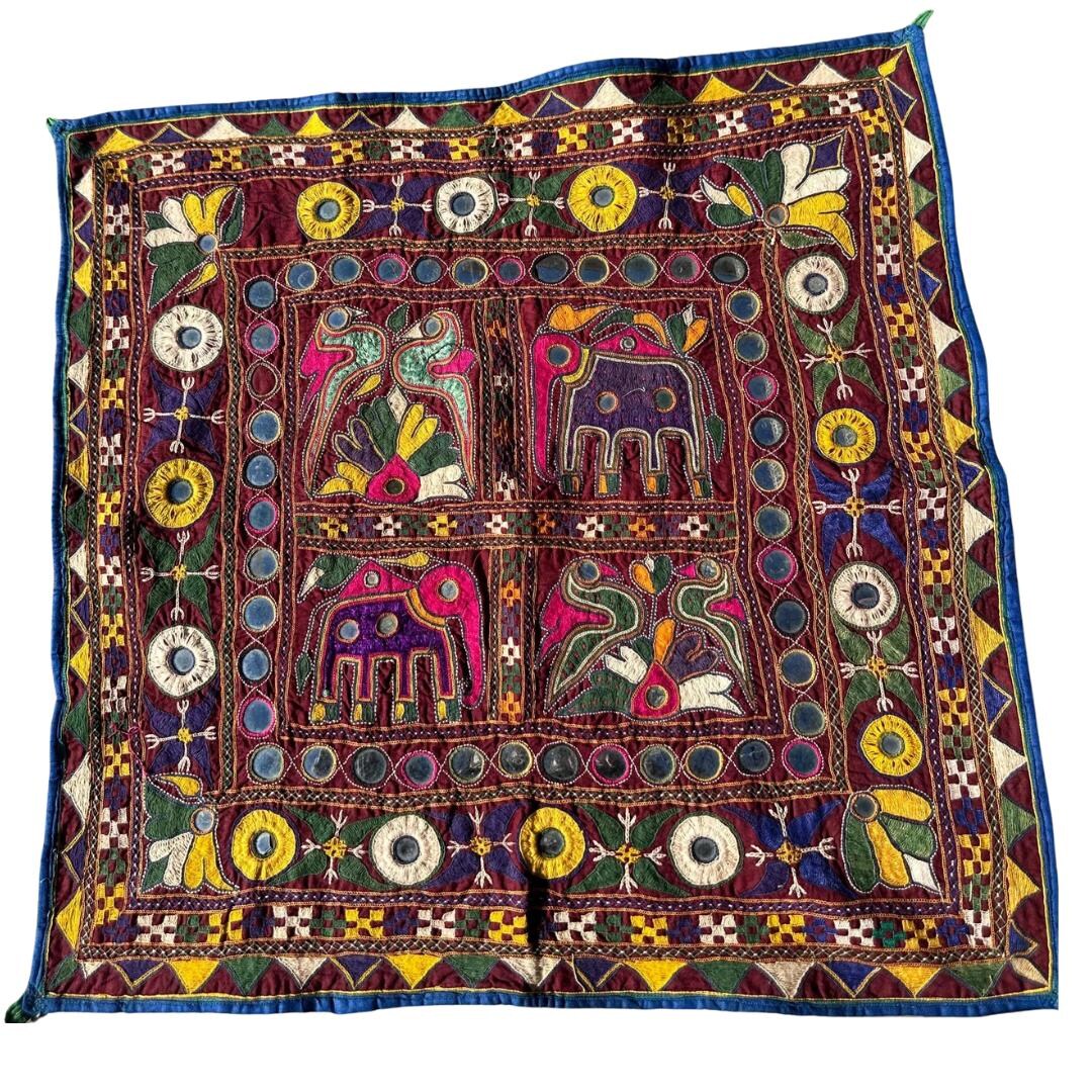 Elephant Motif Indian Embroidered Mirrored Tapestry Wall Art From ...