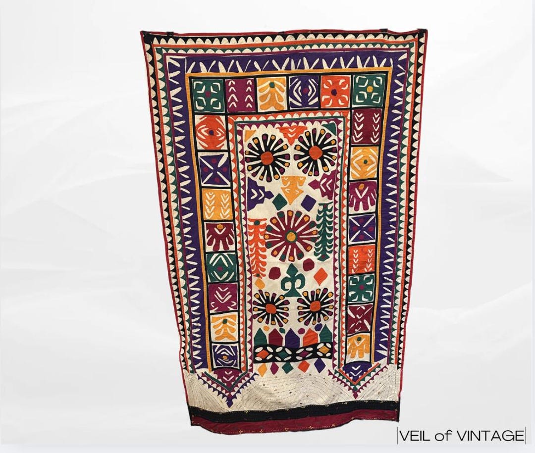 Large Indian Applique Wall Tapestry Hand Embroidered Indian Antique ...