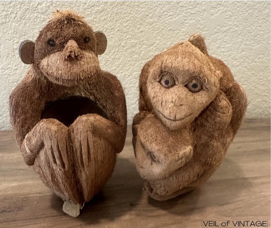 Handmade Monkey Statues Carved From Dried Coconuts Made in India - Etsy