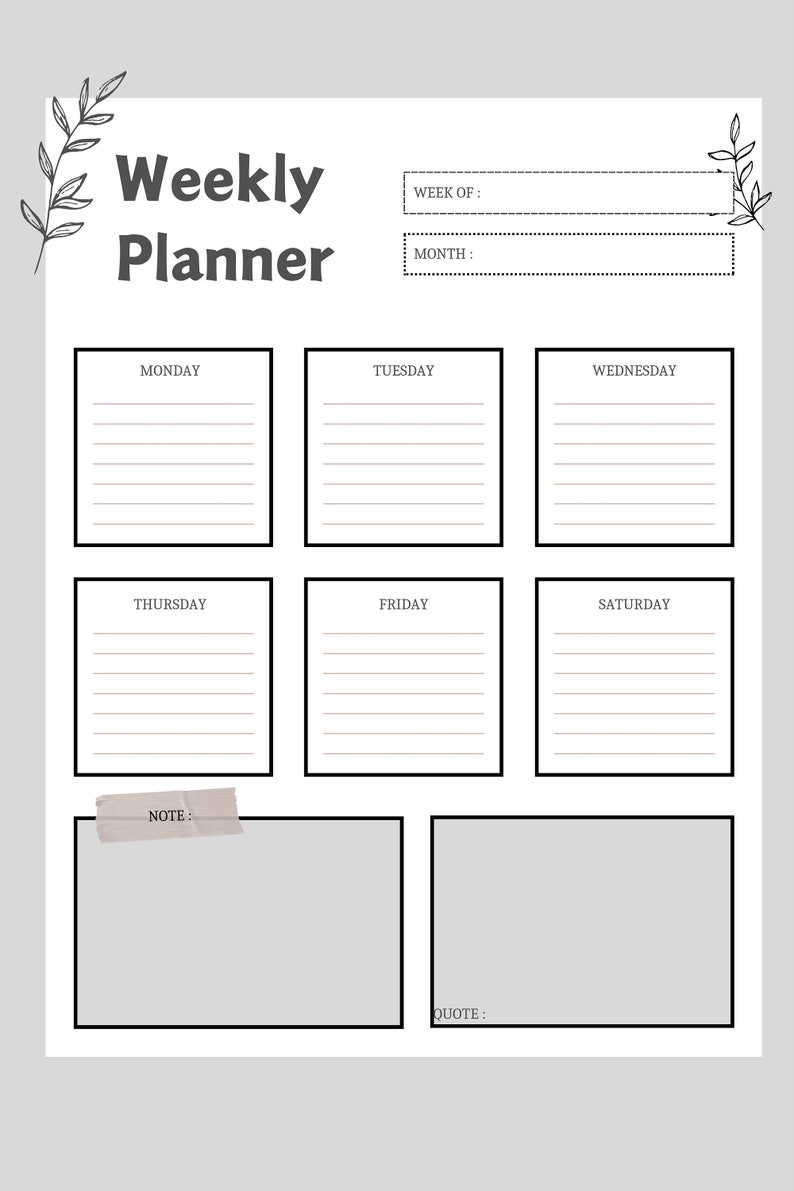Weekly Planner Printable Landscape, Minimalist Weekly Schedule, Week at ...