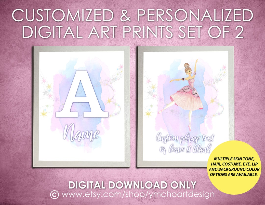 Personalized Ballerina Art Prints Set: Custom Ballet Dancer Monogram ...