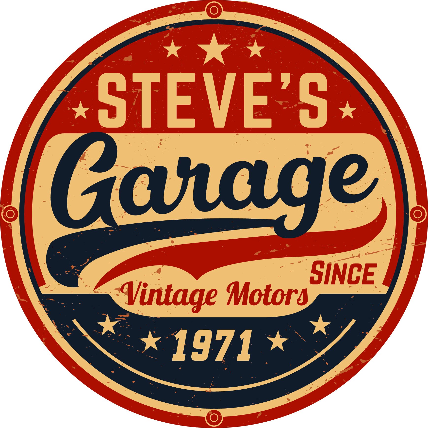 Personalized Antique-inspired Round Garage Sign With Your Name and Year ...
