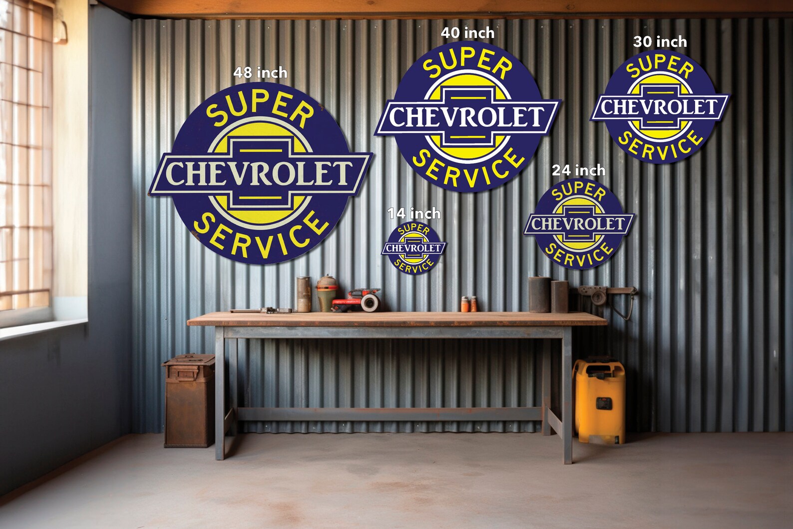 Chevy Super Service – 14in to 48in Tall Advertising REPLICA Metal Sign ...