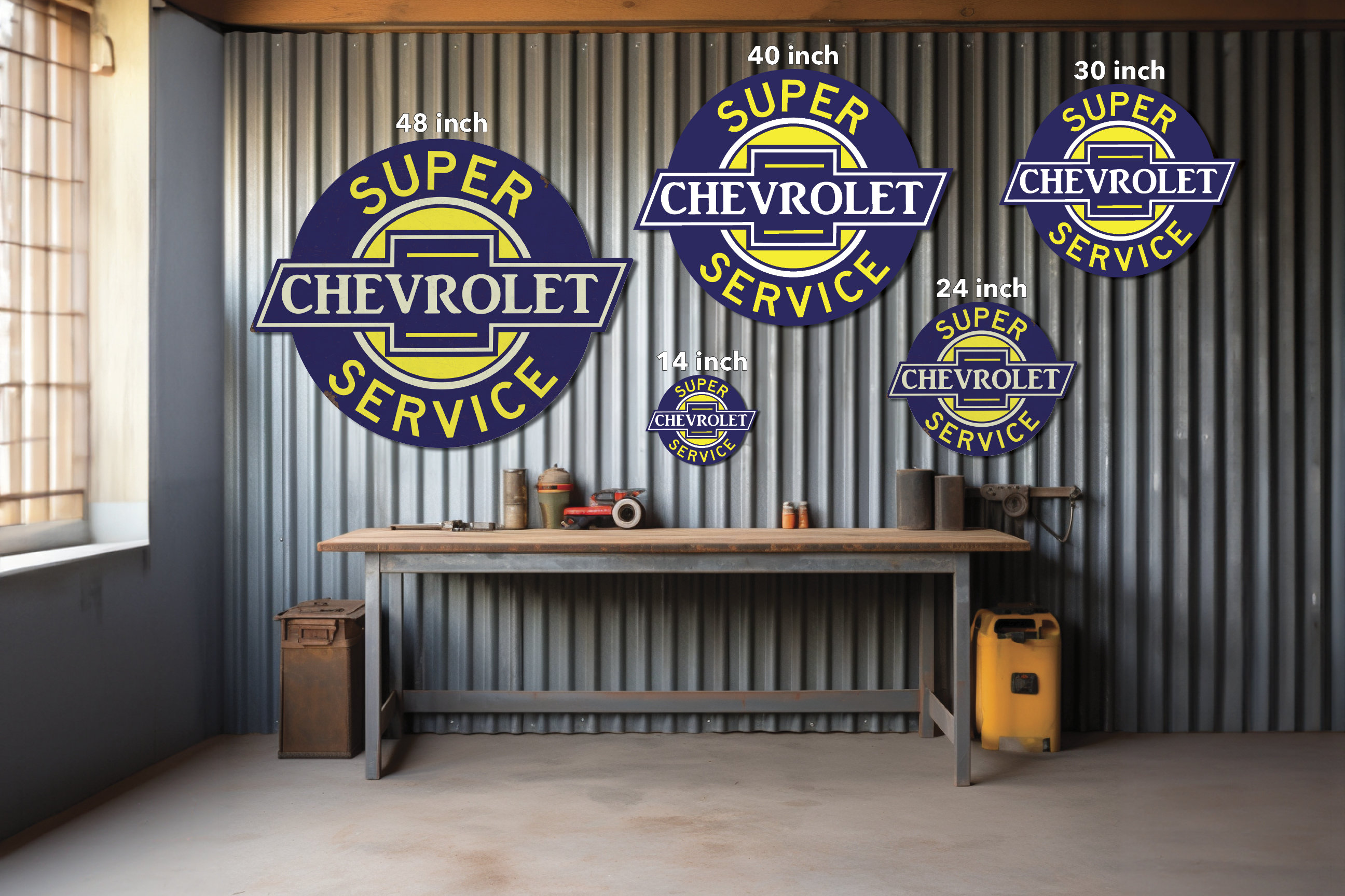 Chevy Super Service – 14in to 48in Tall Advertising REPLICA Metal Sign ...