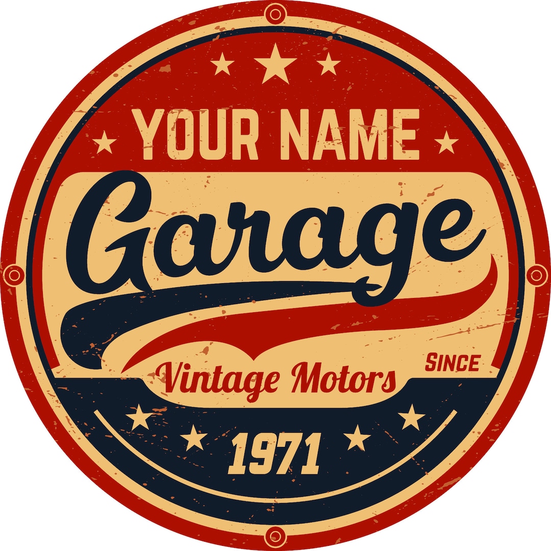 Personalized Antique-inspired Round Garage Sign With Your Name and Year ...