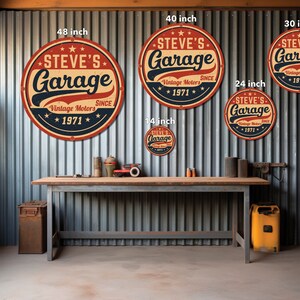 Personalized Antique-inspired Round Garage Sign With Your Name and Year ...