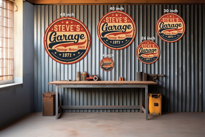 Personalized Antique-inspired Round Garage Sign With Your Name and Year ...