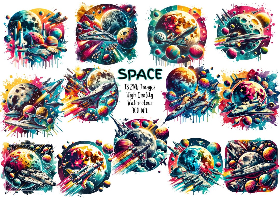 Space Themed Clip Art PNG Images 300DPI Instant Download Planet ...