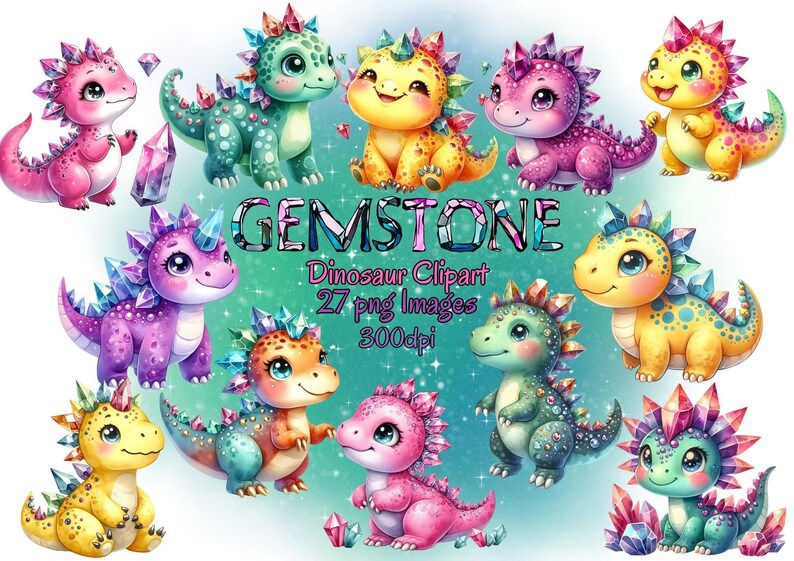 Pretty Dinosaur Clipart Bundle Instant Download Crystals - Etsy