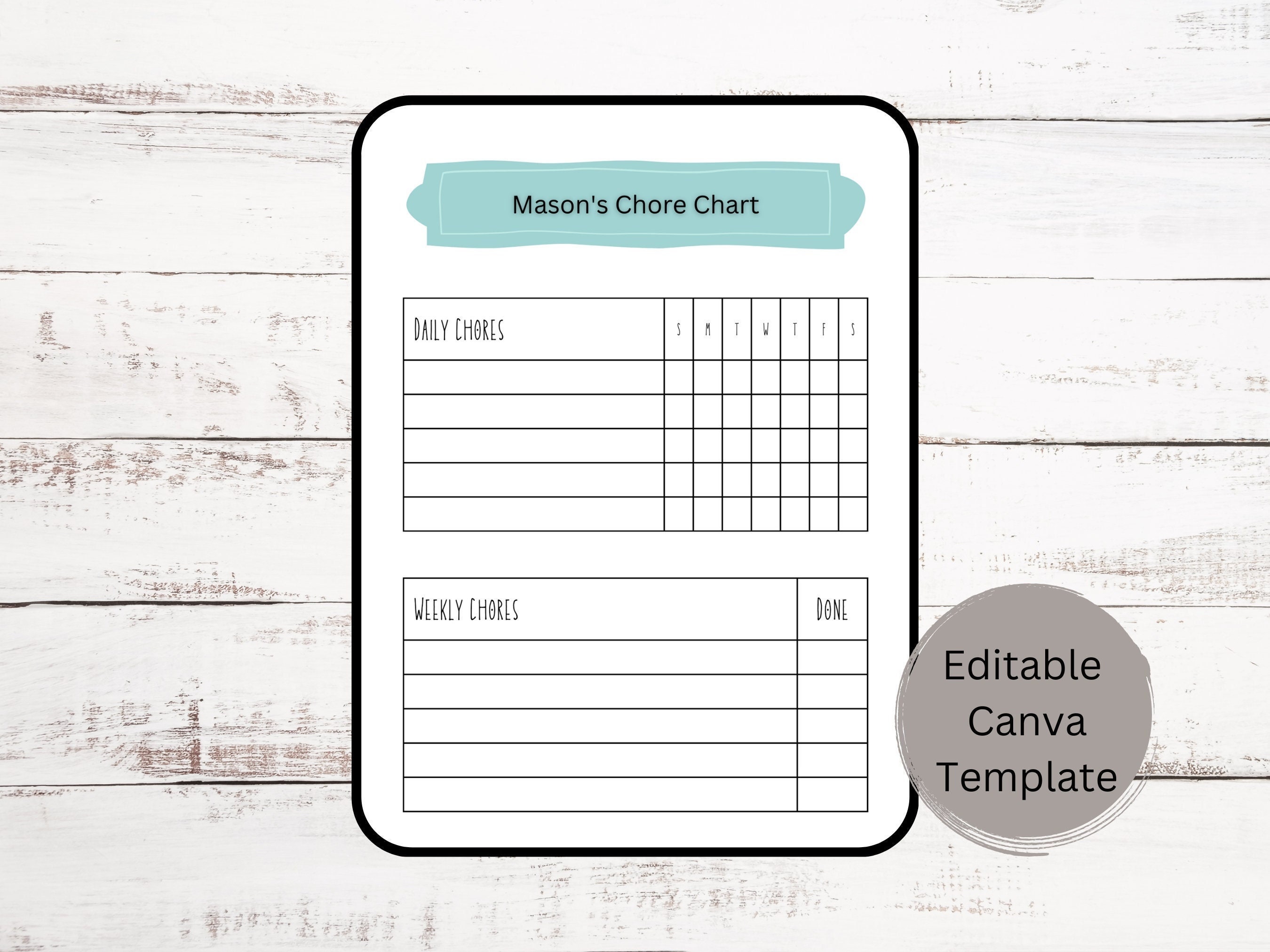 Editable Kids Chore Chart Daily Chore Chart Weekly Chore Chart - Etsy