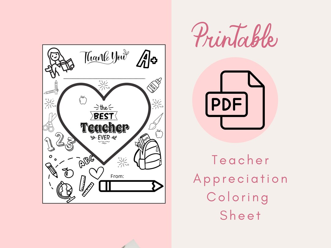Teacher Appreciation Coloring Sheet - Etsy