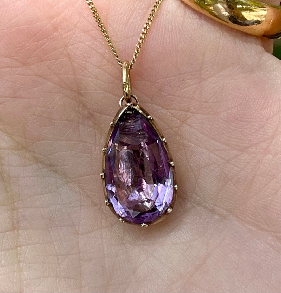 Chipped Georgian Foiled-back Amethyst Teardrop Pendant in Cut Down Collet Setting - Etsy