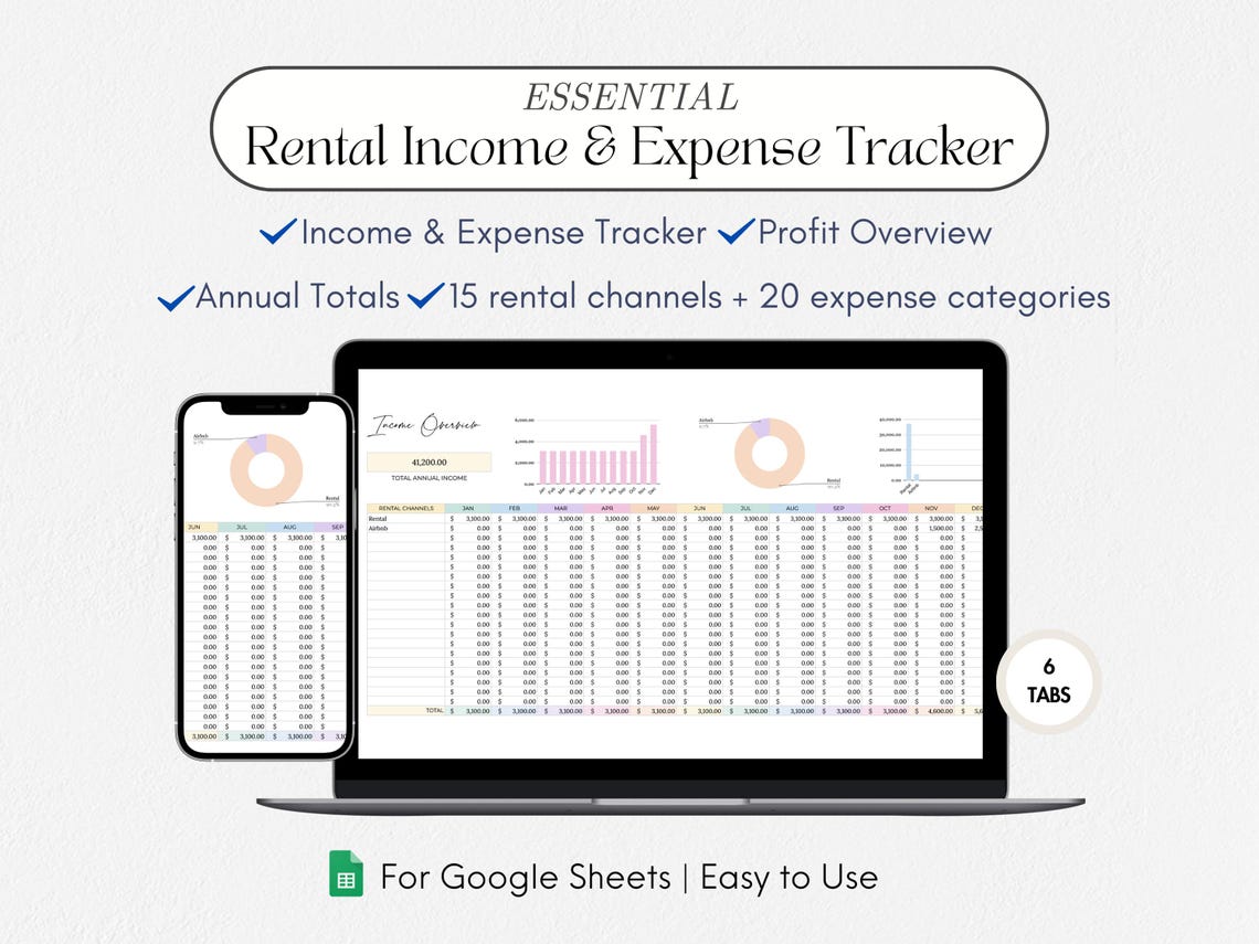 Rental Income & Expense Tracker Spreadsheet, Google Sheets, Rental ...