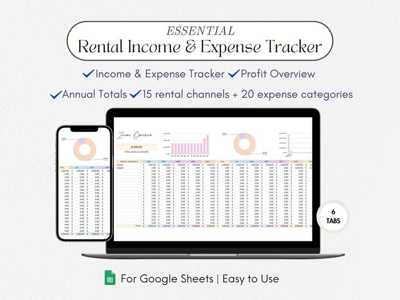 Rental Income & Expense Tracker Spreadsheet, Google Sheets, Rental ...
