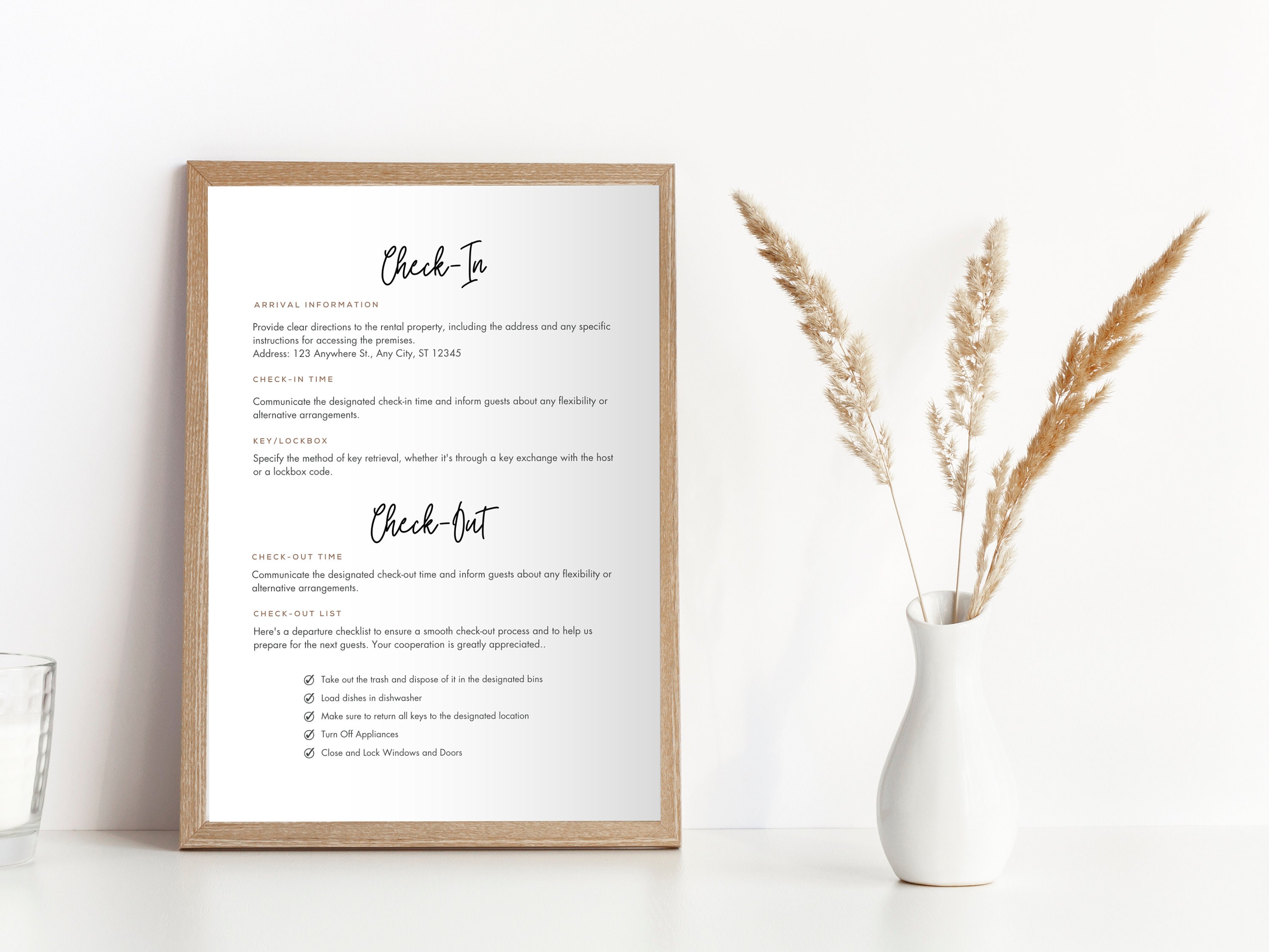 Check-in & Check-out List, Editable Airbnb Sign, Short-term Rentals ...