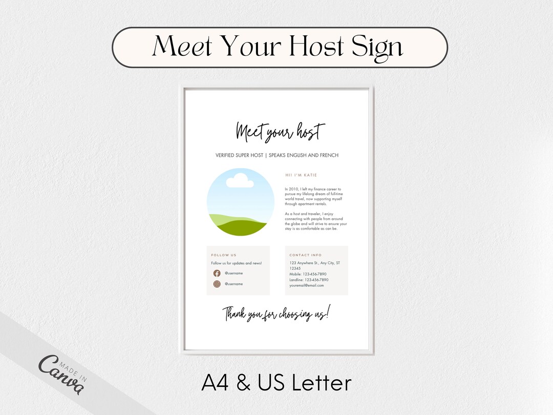 Meet Your Host Sign, Editable Airbnb Sign, About the Host, VRBO, Airbnb ...