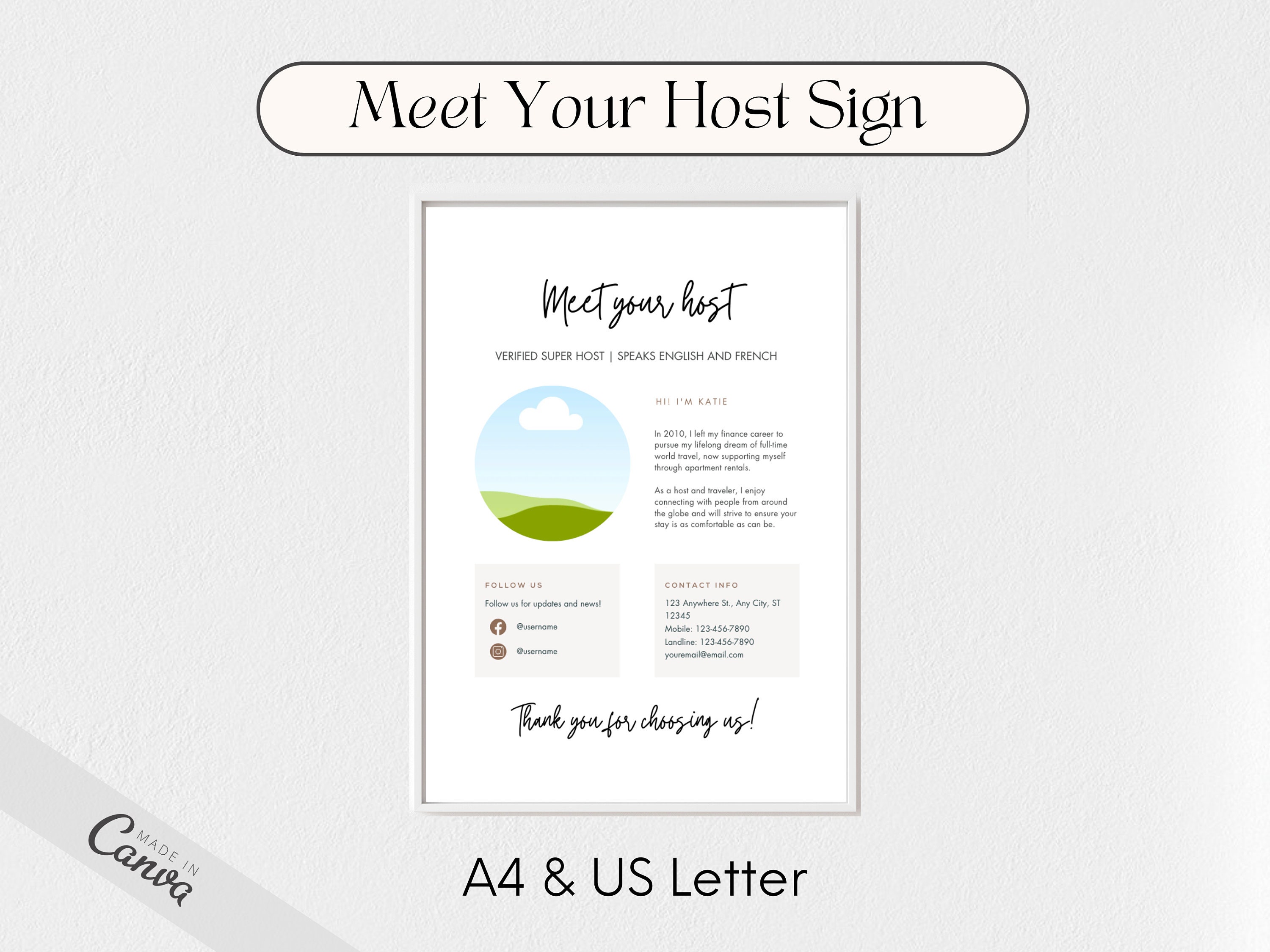 Meet Your Host Sign, Editable Airbnb Sign, About the Host, VRBO, Airbnb ...