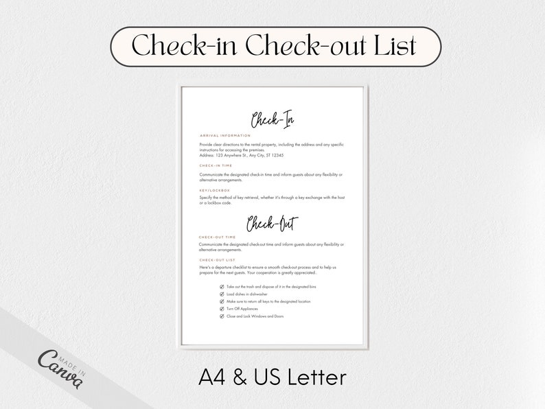 Check-in & Check-out List, Editable Airbnb Sign, Short-term Rentals ...