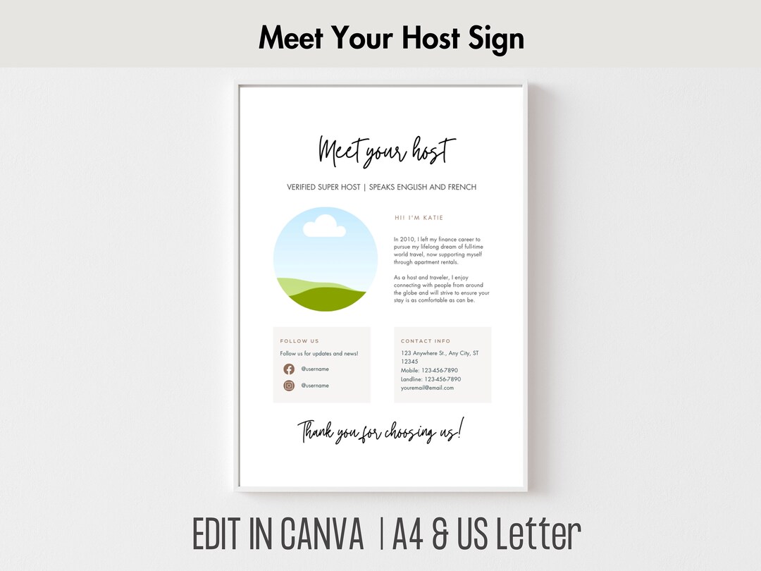 Meet Your Host Sign Editable Airbnb Sign About the Host - Etsy