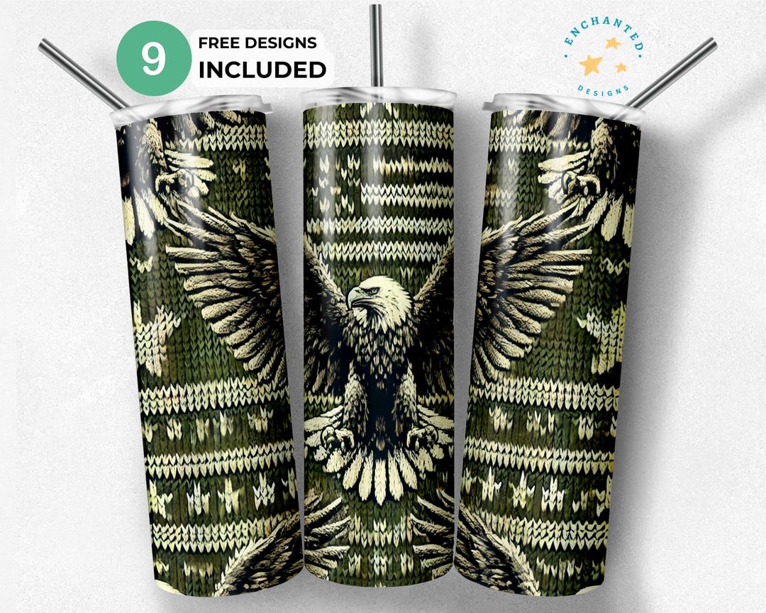 Bald Eagle Knitted Pattern Seamless 20 Oz Skinny Tumbler Sublimation ...