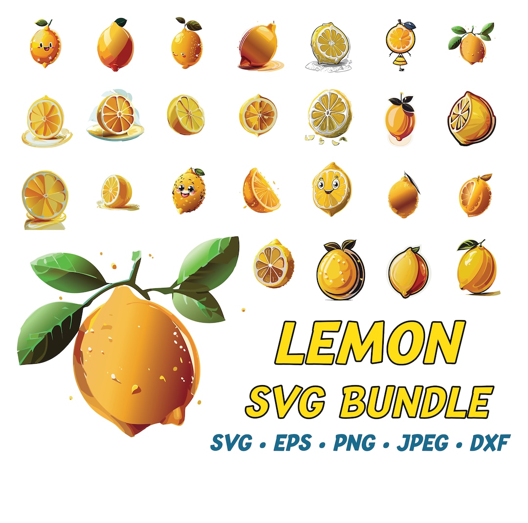 Lemon SVG, 25 Lemons Bundle, Transparent Background Lemon Png, Cricut ...