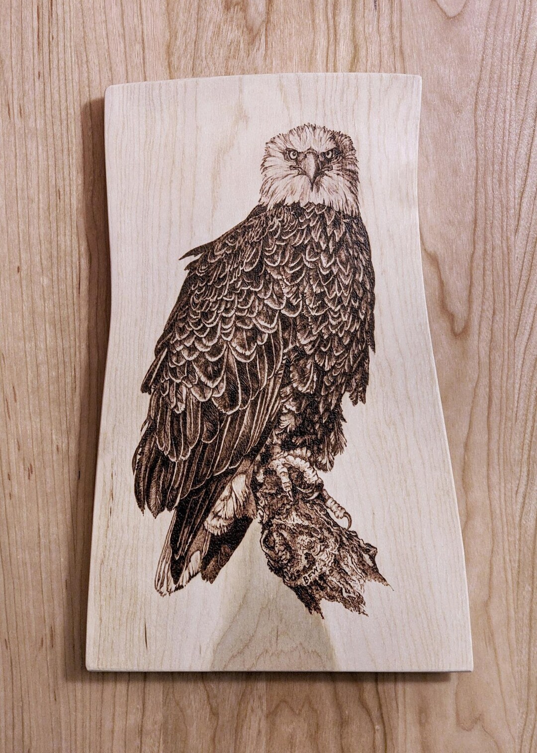 Bald Eagle, Original Hand Burned Wildlife Art, Pyrography on Live Edge ...
