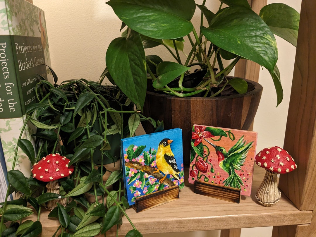 Nature Mini Art Squares With Burned Grain Wooden Stand - Etsy