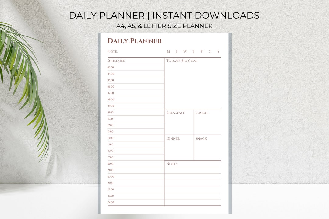 Printable Daily Sheet Plan Simple Functional Personal Daily 24 Hour ...