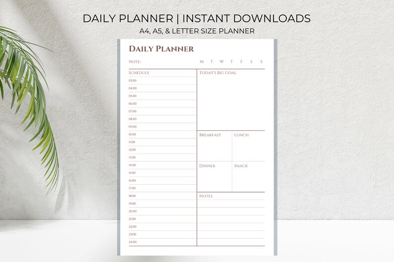 Printable Daily Sheet Plan Simple Functional Personal Daily 24 Hour ...