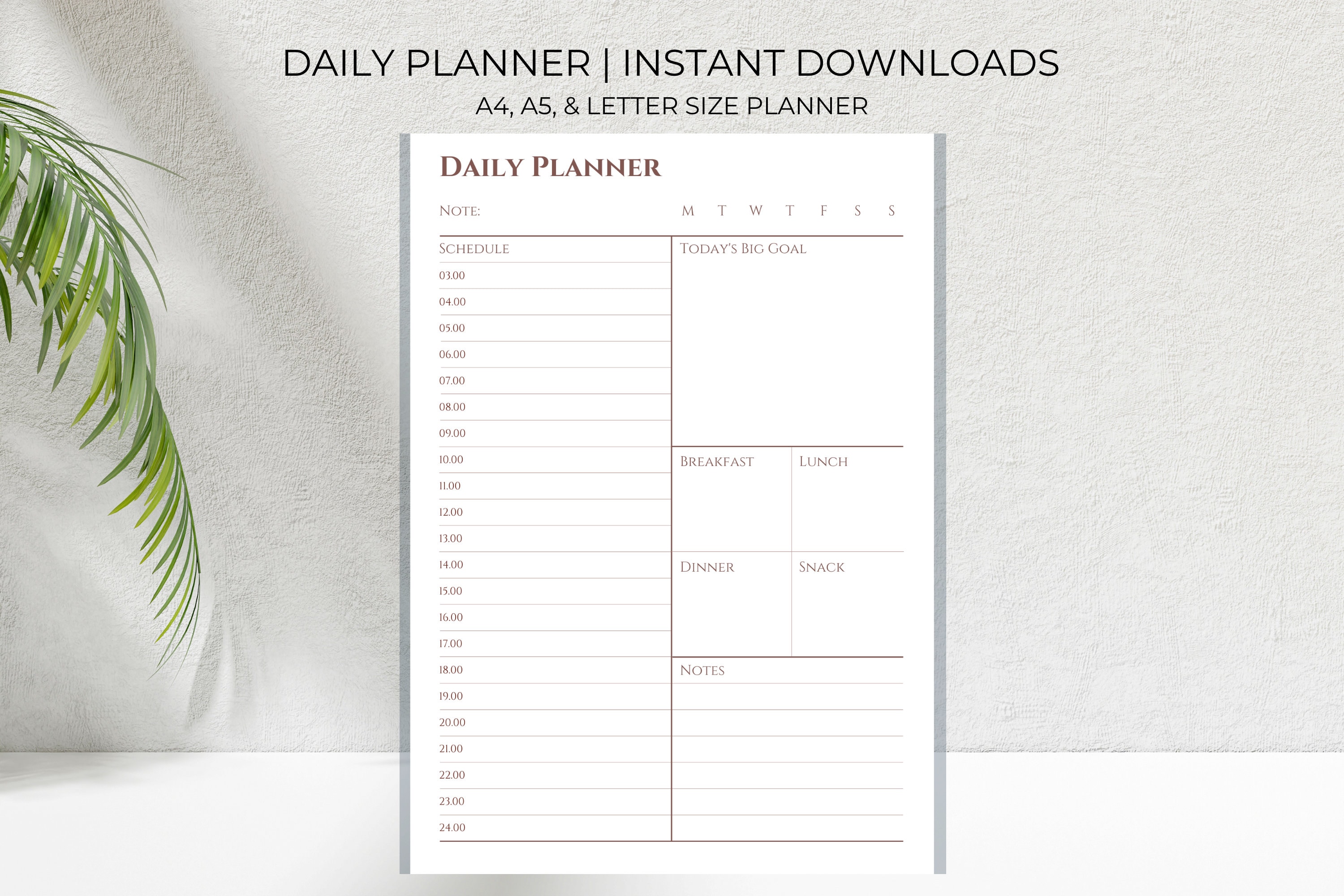 Printable Daily Sheet Plan Simple Functional Personal Daily 24 Hour ...