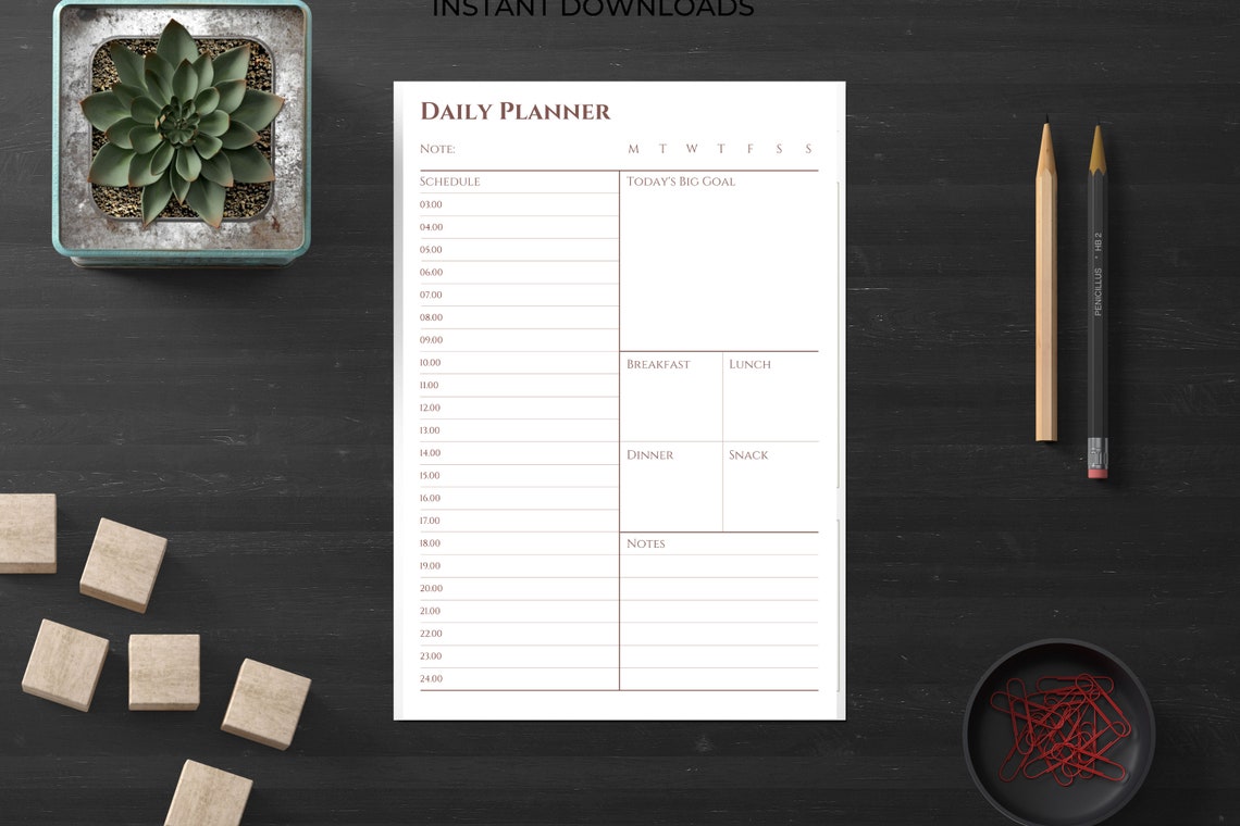 Printable Daily Sheet Plan Simple Functional Personal Daily 24 Hour ...
