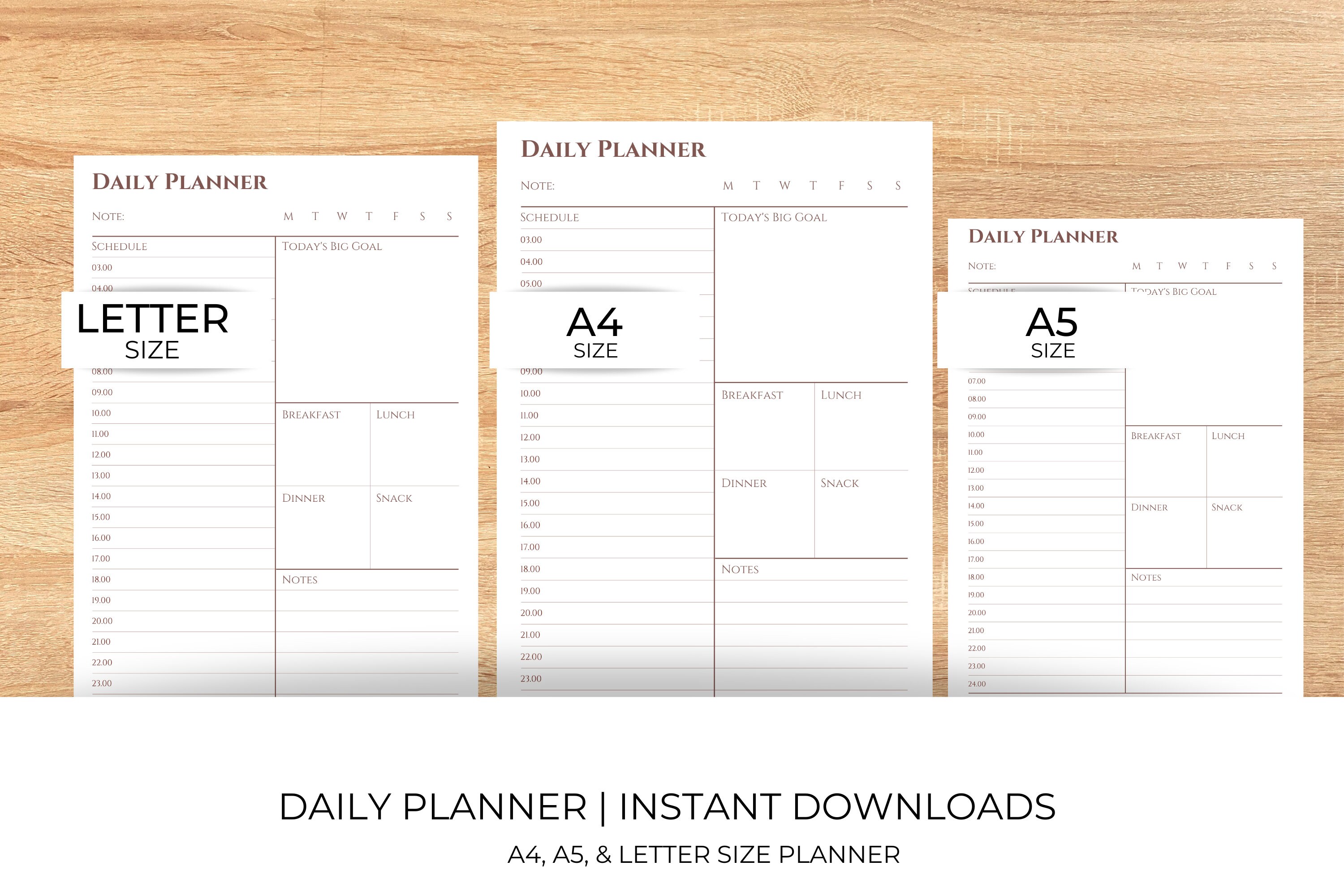 Printable Daily Sheet Plan Simple Functional Personal Daily 24 Hour ...