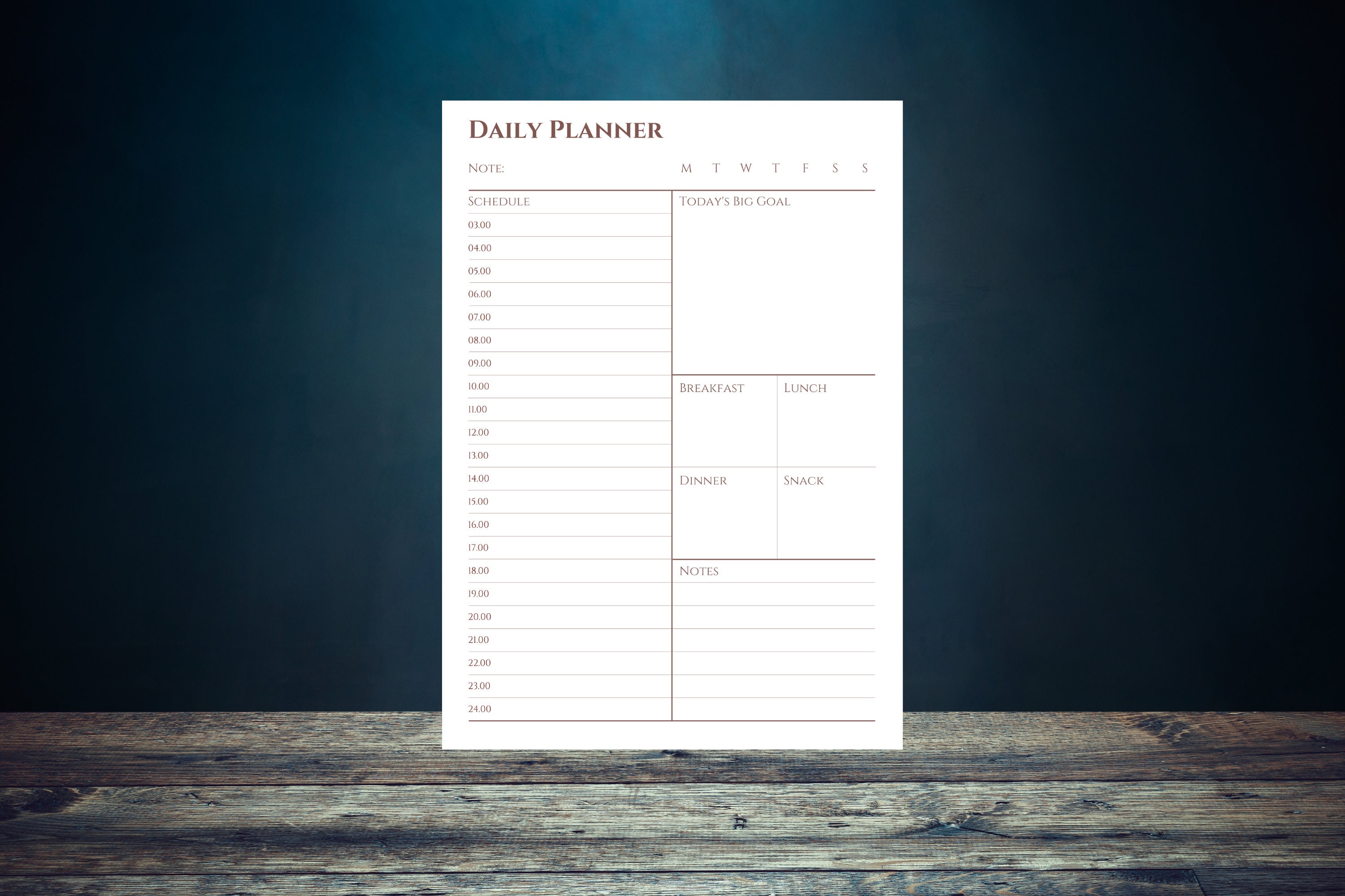 Printable Daily Sheet Plan Simple Functional Personal Daily 24 Hour ...