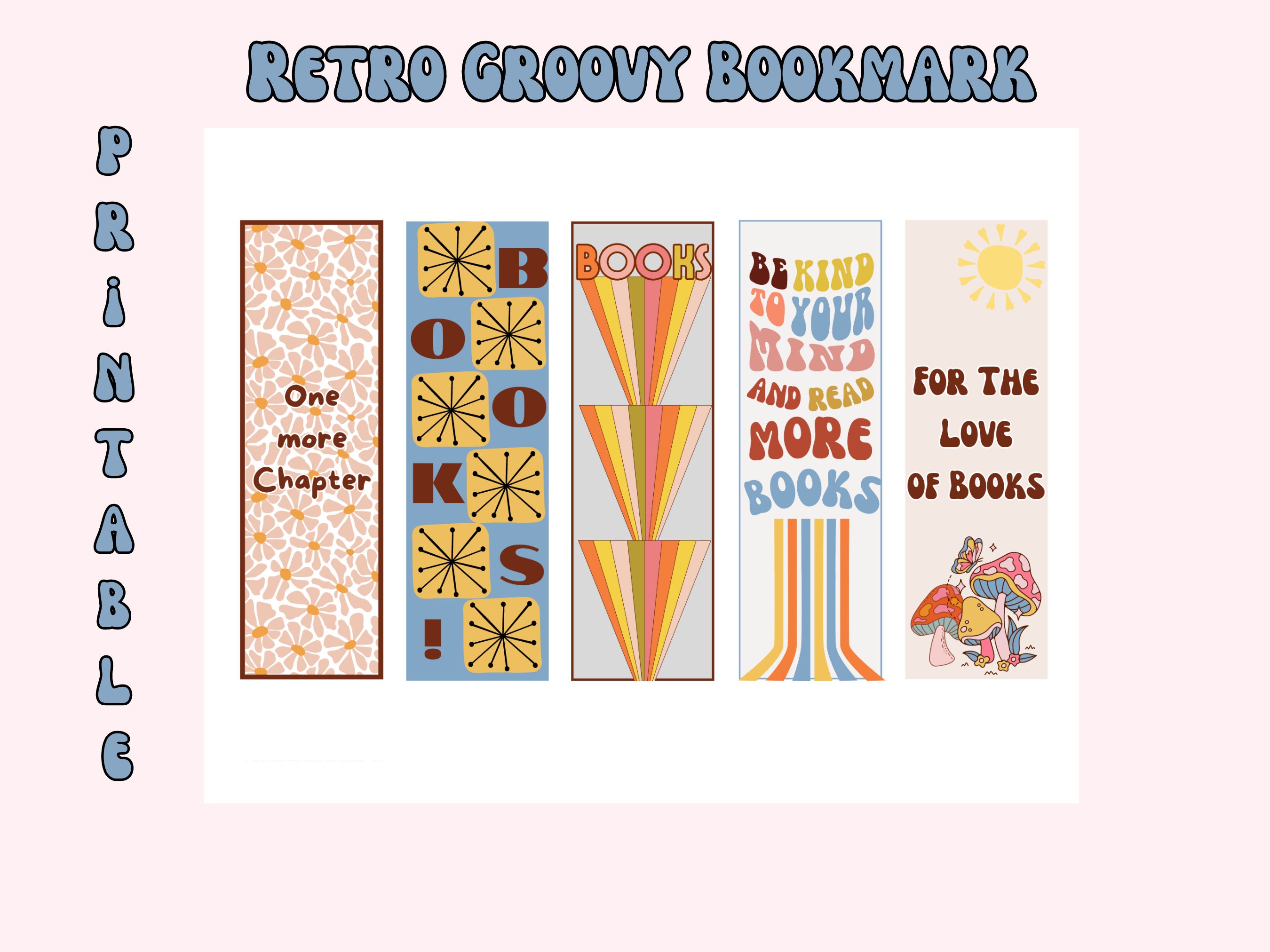 Printable Bookmarks | 70's Bookmarks | Boho Bookmarks | Groovy ...